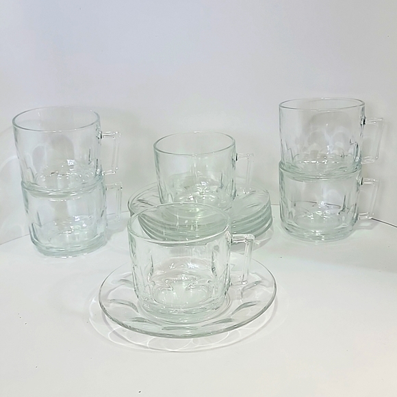 Arcoroc | Dining | Arcoroc France Petal Thumbprint Clear Glass Cups And ...